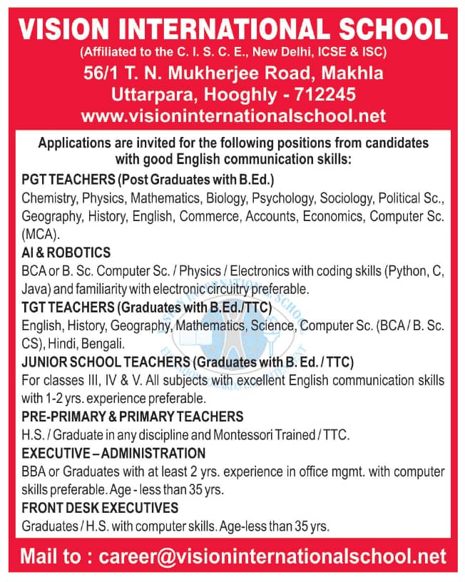 Vision International School, Hooghly Wanted Treachers - College Events Info